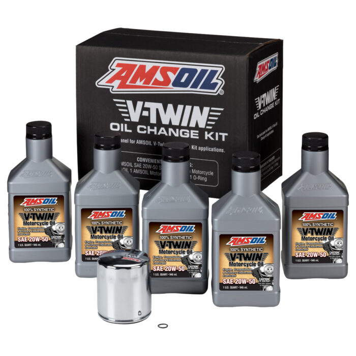 AMSOIL 20W-50 Synthetic V-Twin Oil Change Kit - 5 Quarts with Chrome ...